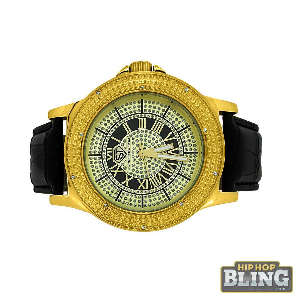 Unique Super Techno Diamond Watch Gold - ugleam